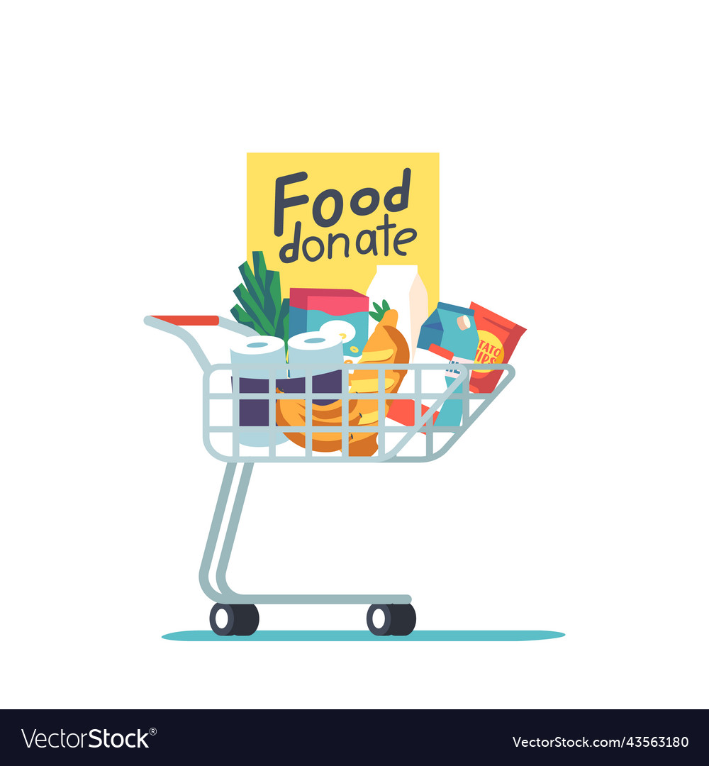 Food donation concept shopping trolley full Vector Image Food donation concept shopping trolley full Vector Image