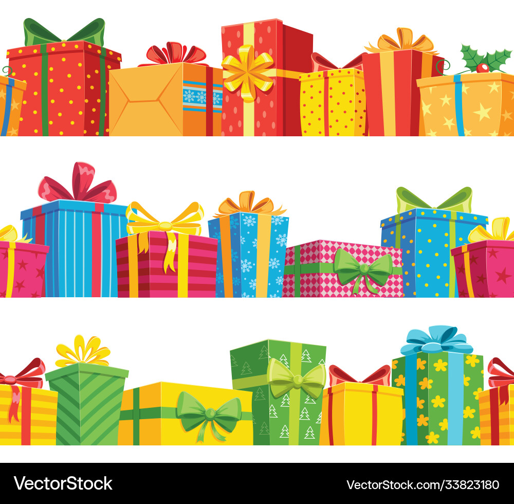 Gift seamless border stack giftbox package set Vector Image