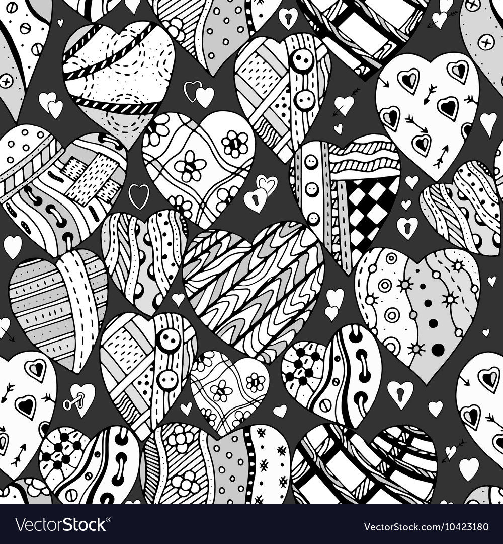 Hand drawn black and white love heart pattern Vector Image