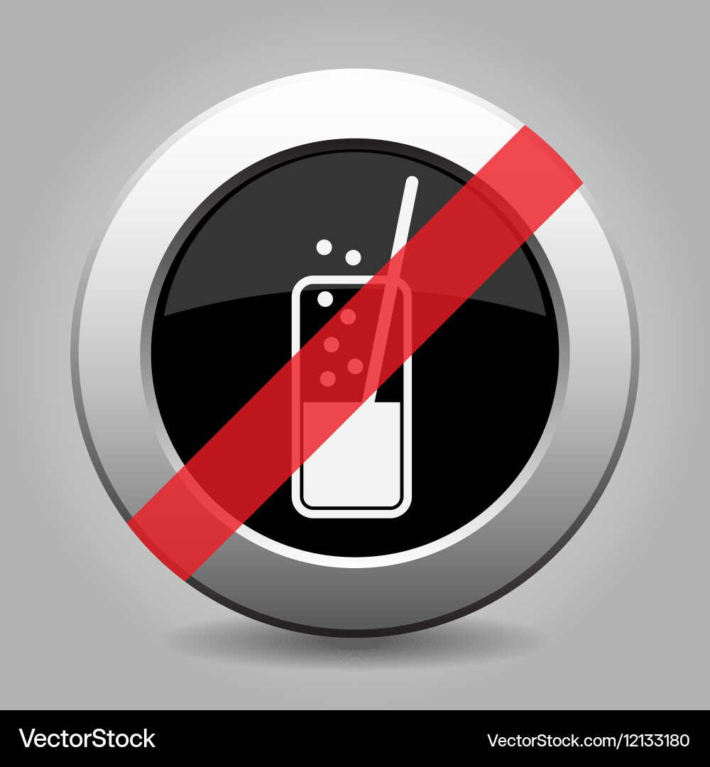 Metallic banned button carbonated drink and straw Vector Image
