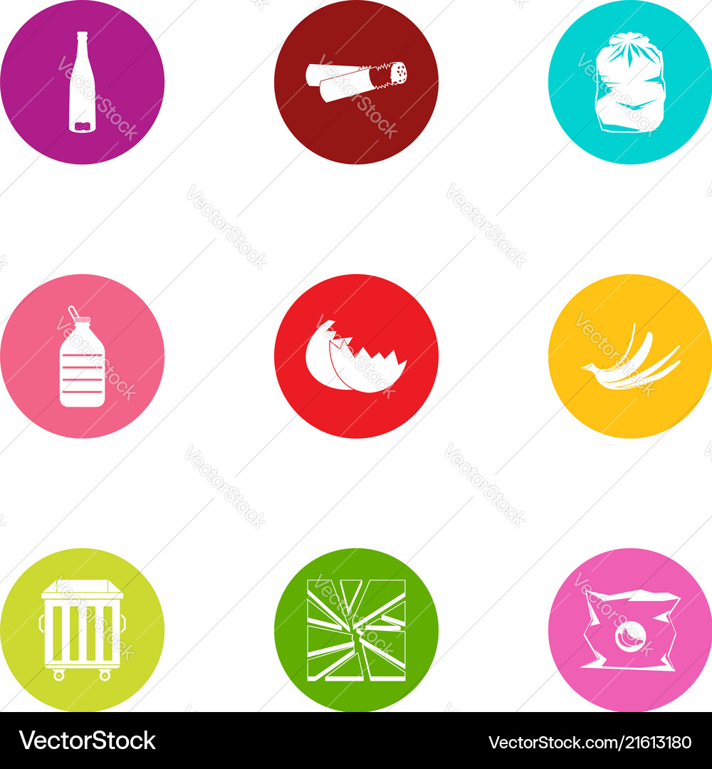 Residue icons set flat style Royalty Free Vector Image