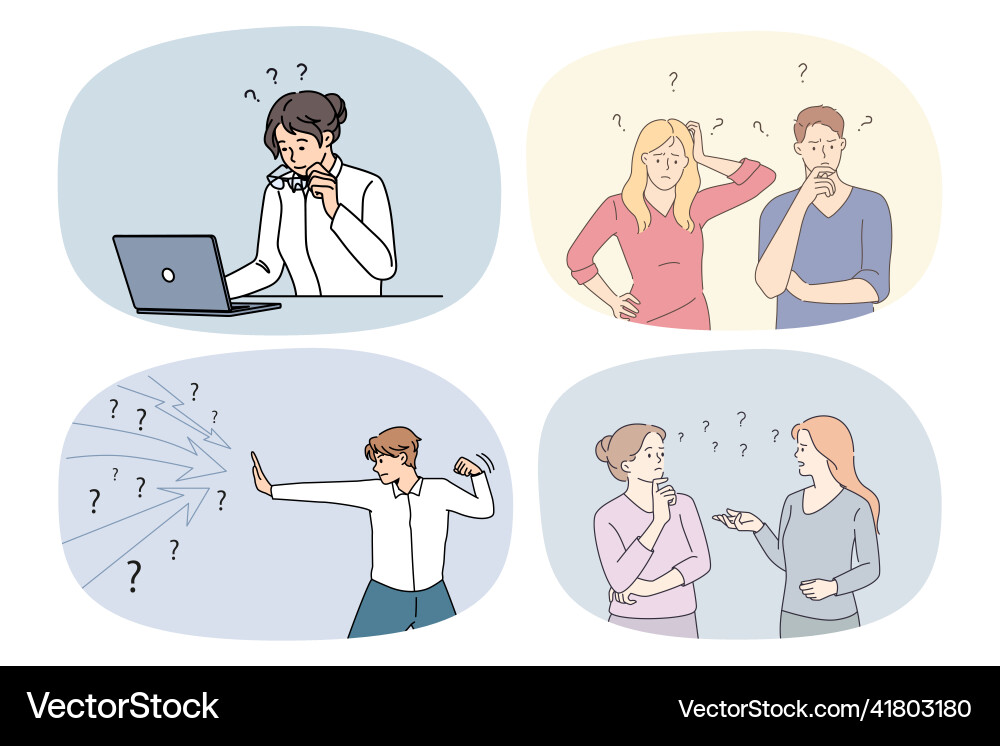Set of diverse people feel confused with problem Vector Image