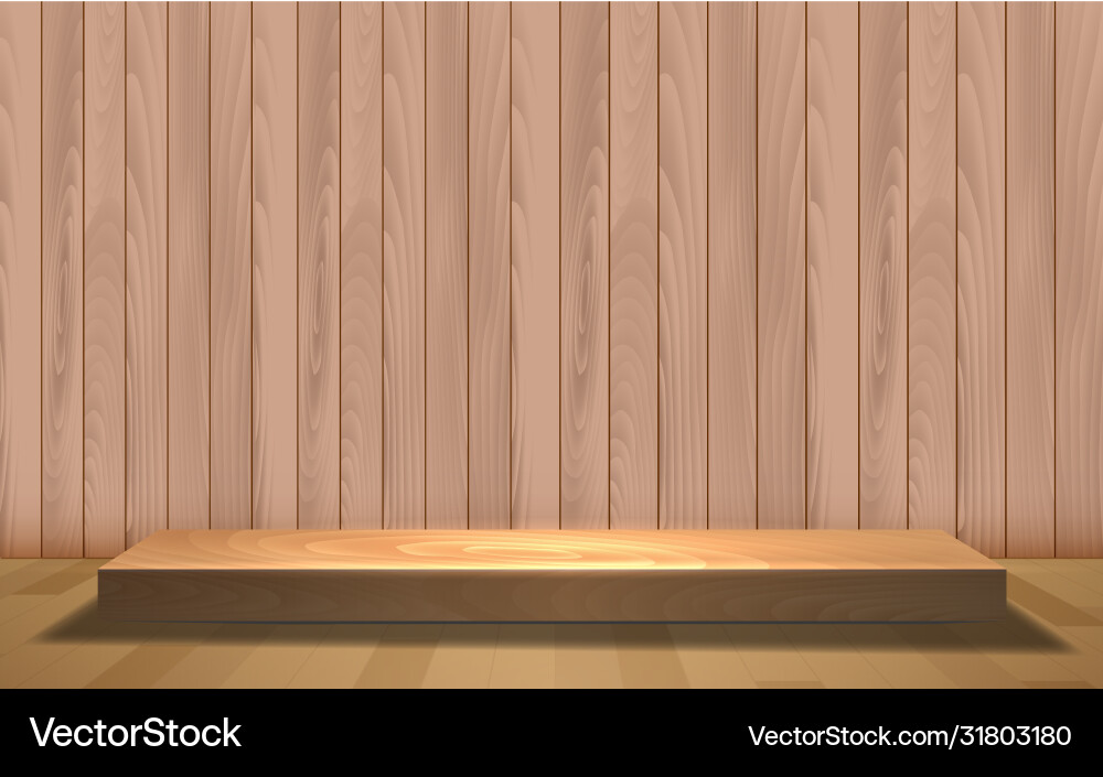 Wooden showcase on floor in studio Royalty Free Vector Image