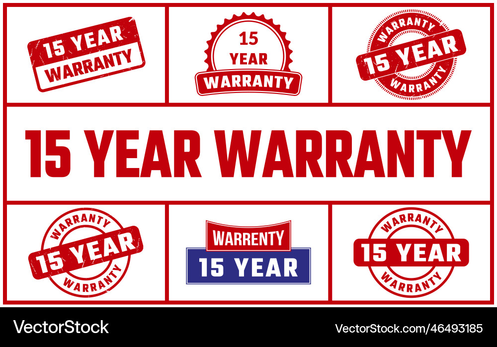 15 year warranty rubber stamp set Royalty Free Vector Image