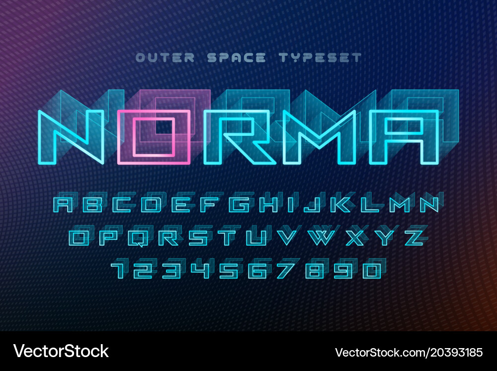 Norma futuristic decorative font design Royalty Free Vector