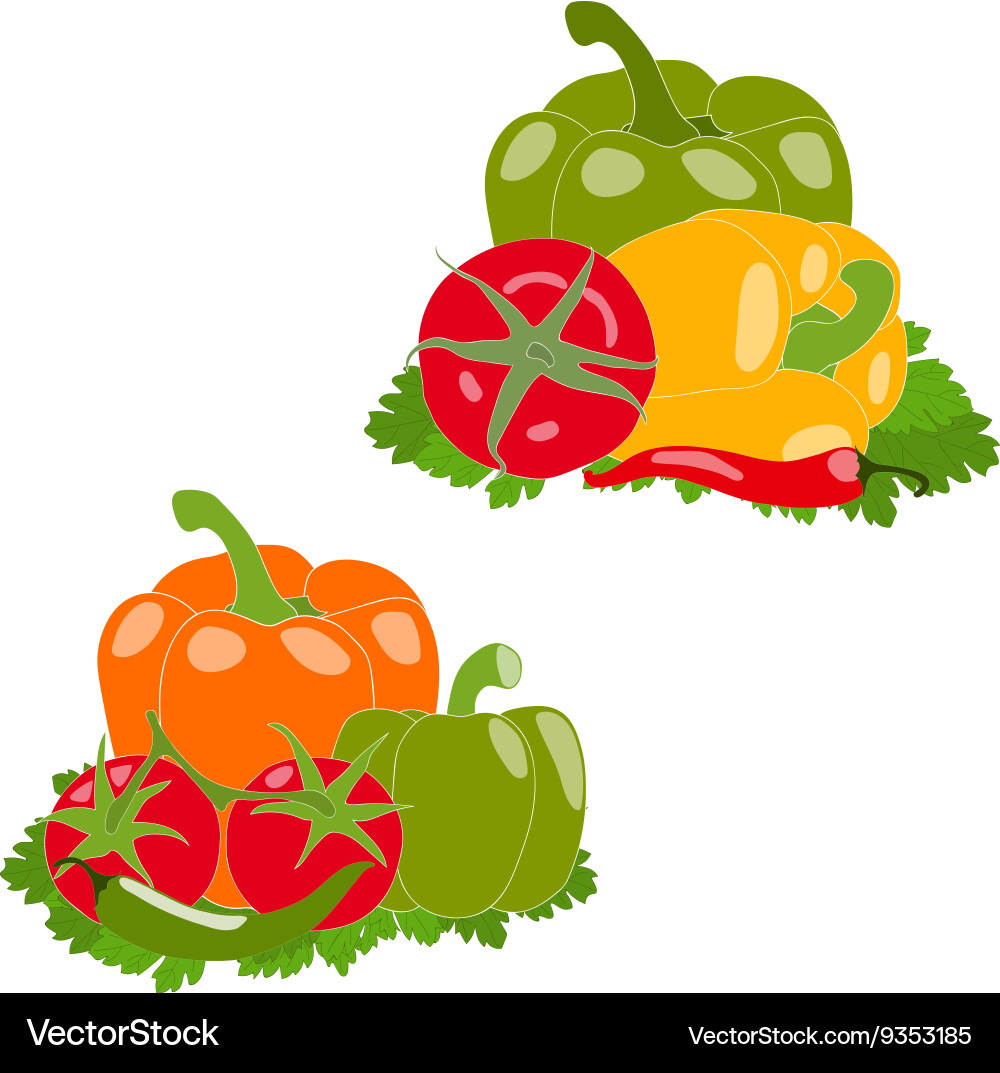 Set of peppers and tomato Royalty Free Vector Image