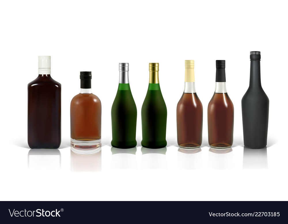 Set photo-realistic whiskey cognac and scotch Vector Image