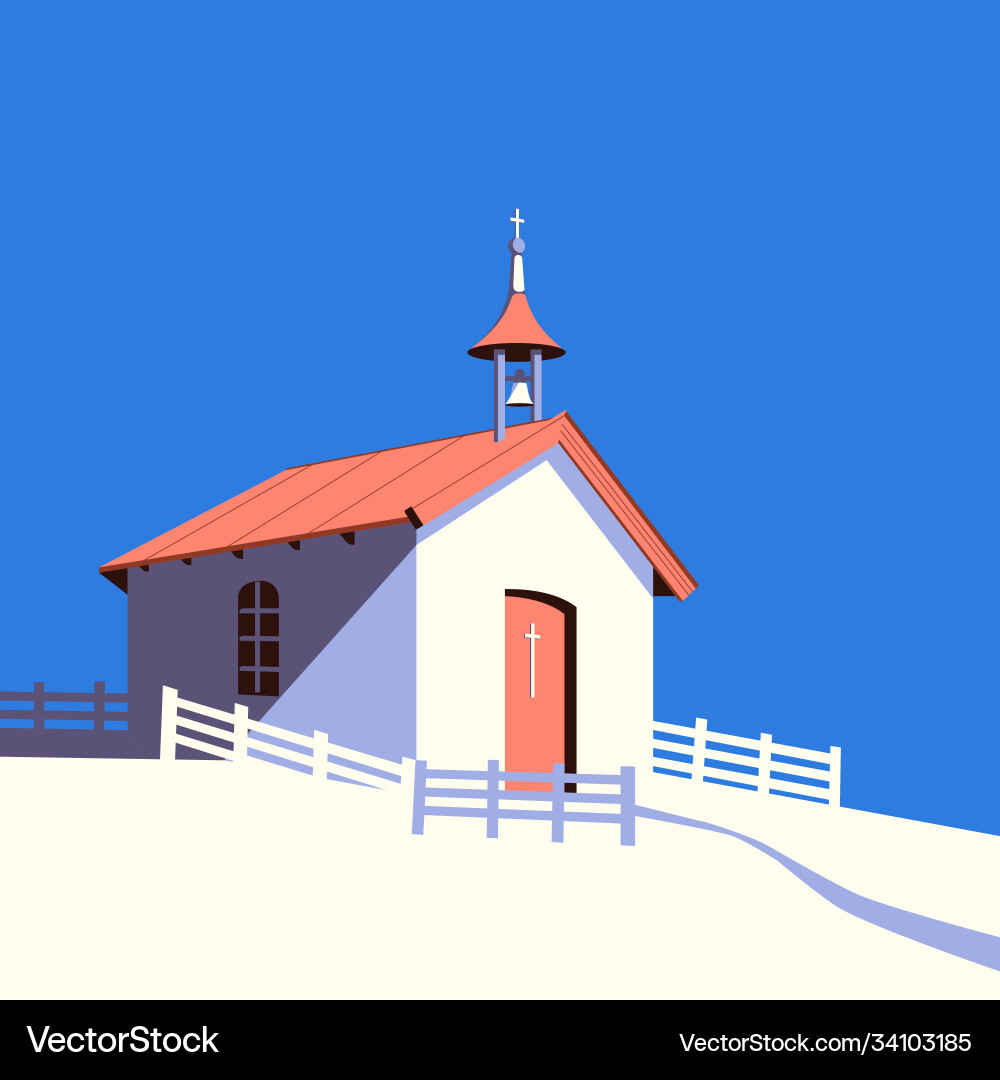 Small rural catholic church flat color Royalty Free Vector