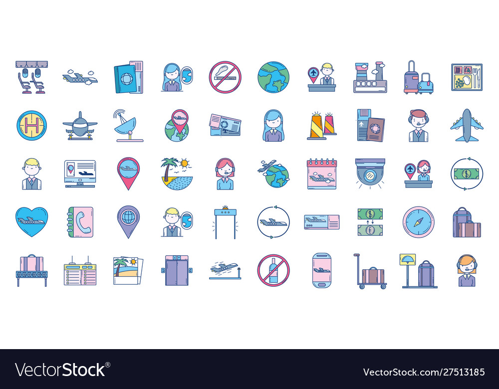 Travel aviation transport airport icons Royalty Free Vector