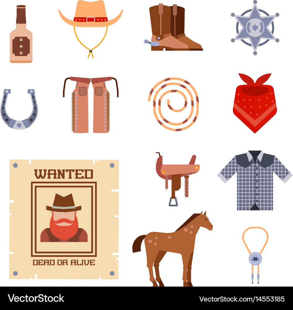 Wild west elements set icons cowboy rodeo Vector Image