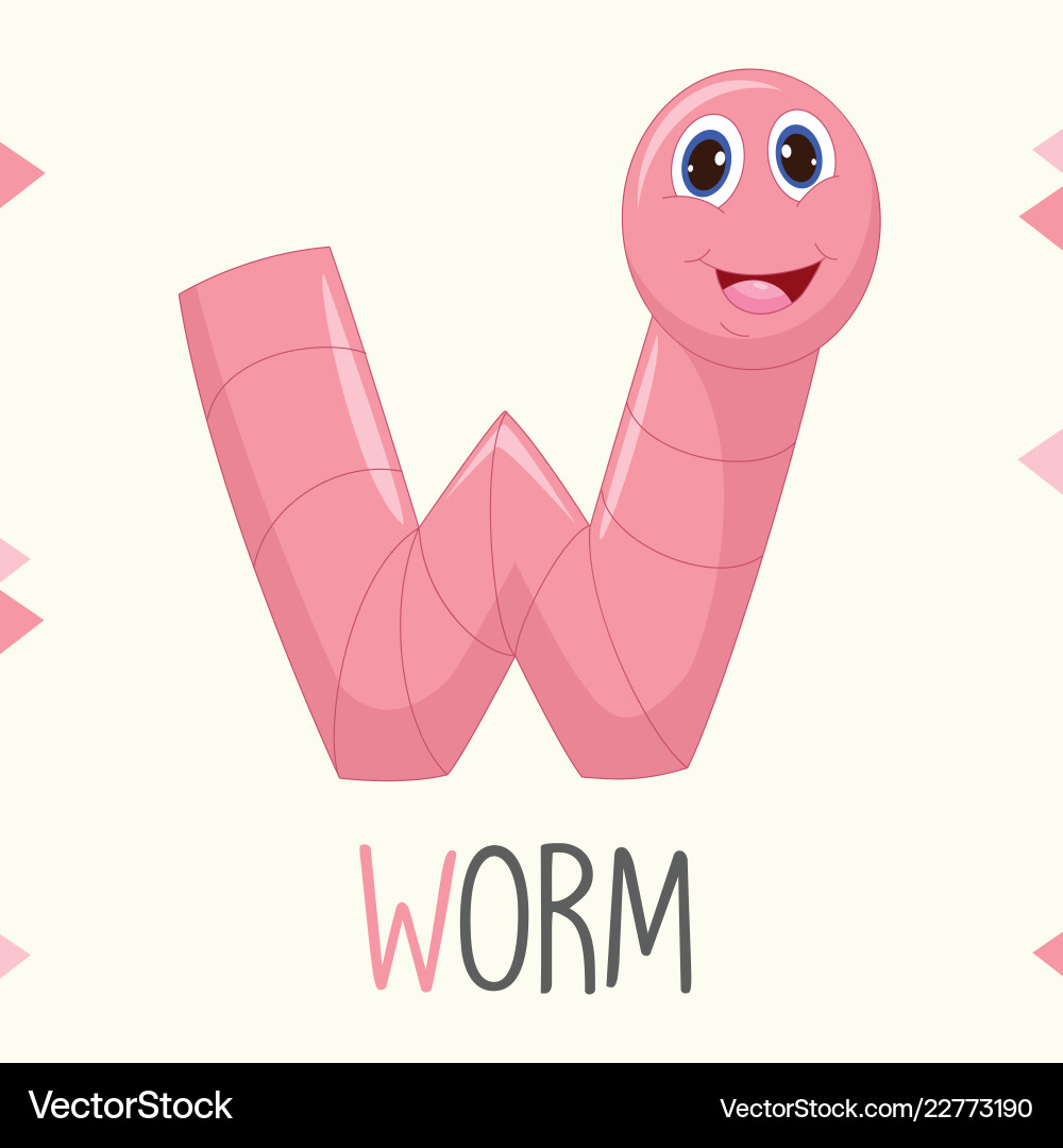 Alphabet letter w and worm Royalty Free Vector Image