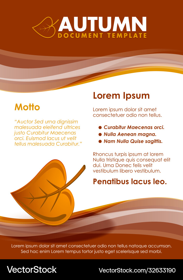 Brown seasonal autumn document template with leaf Vector Image