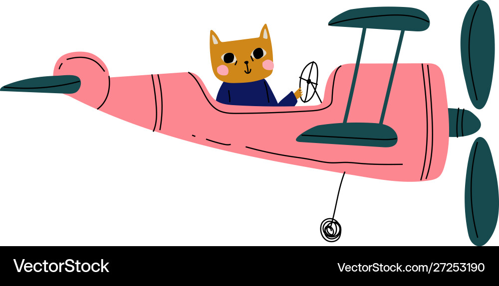 Cat pilot flying on retro plane in sky cute Vector Image