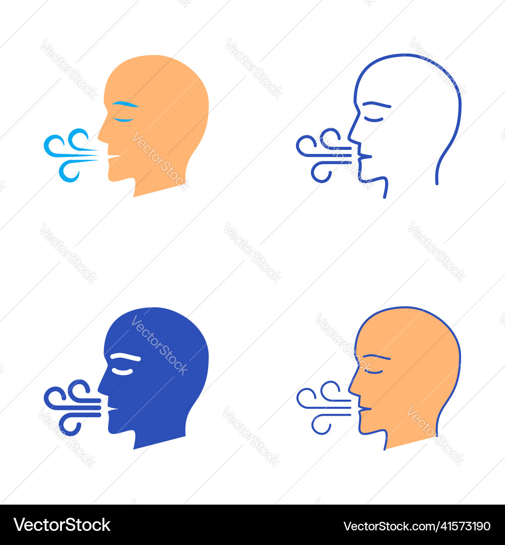 Deep breath icon set in flat and line style Vector Image