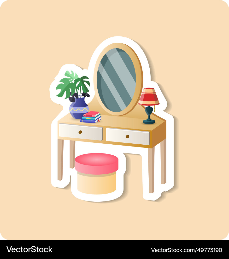 Dressing table sticker mirror flower lamp books Vector Image