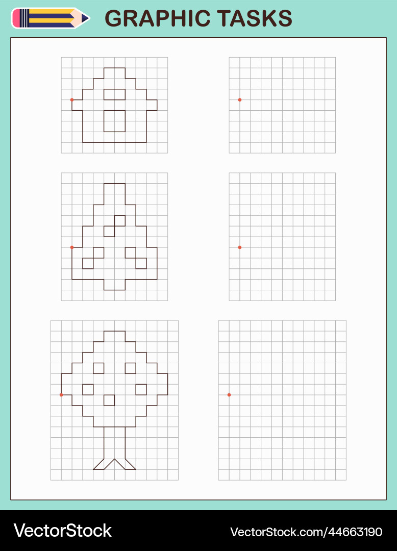 Graphic tasks by cells educational games for kids Vector Image
