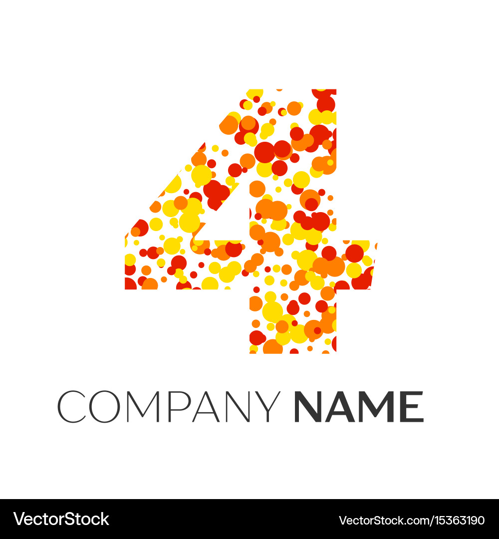 Number four with orange yellow red particles Vector Image