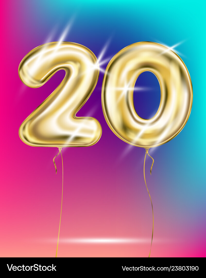Number twenty gold foil balloon on gradient Vector Image