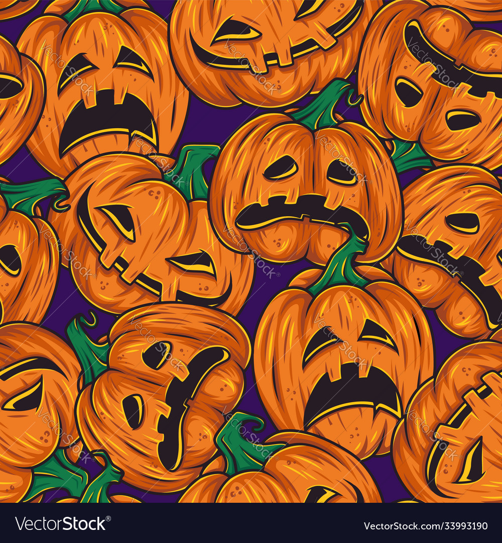 Pattern with halloween pumpkin face emotion Vector Image