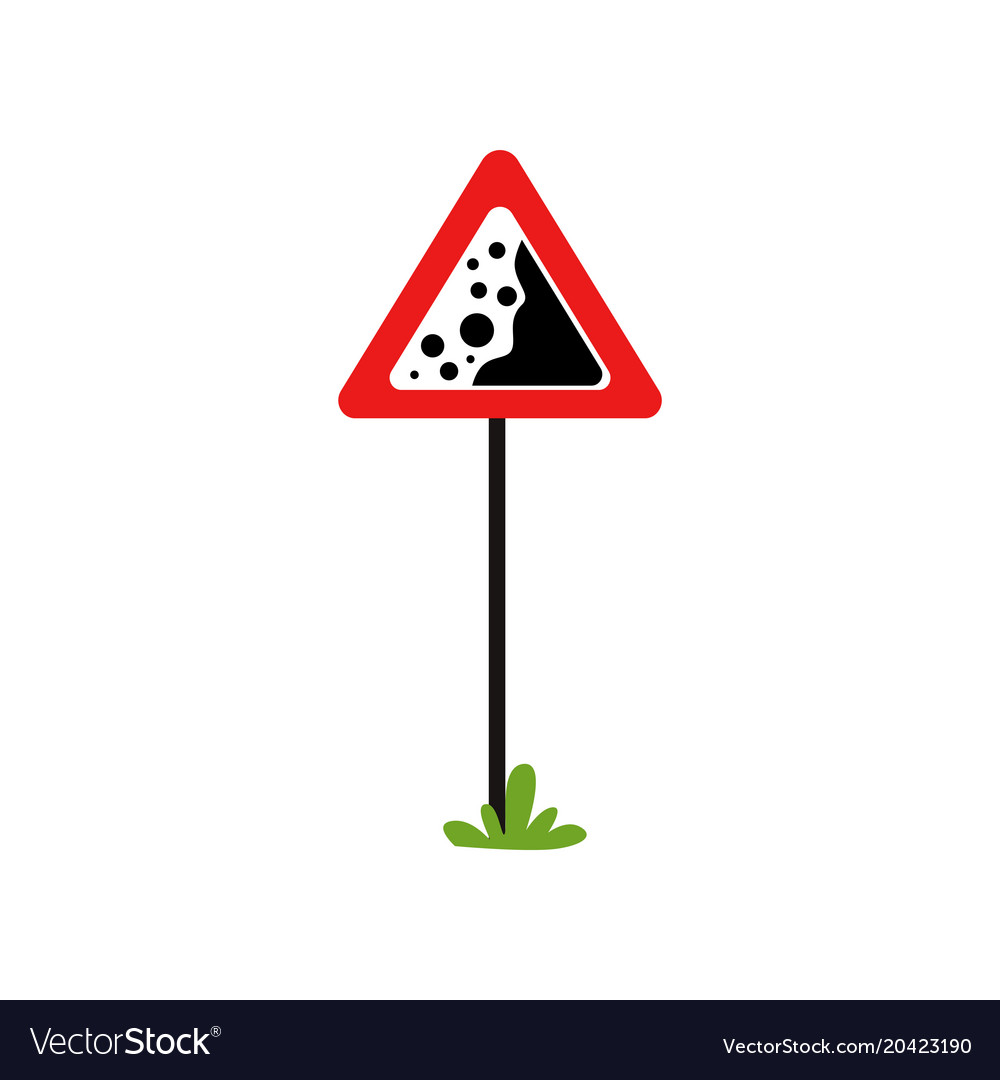 Red Triangular Warning Sign Falling Stones Vector Image