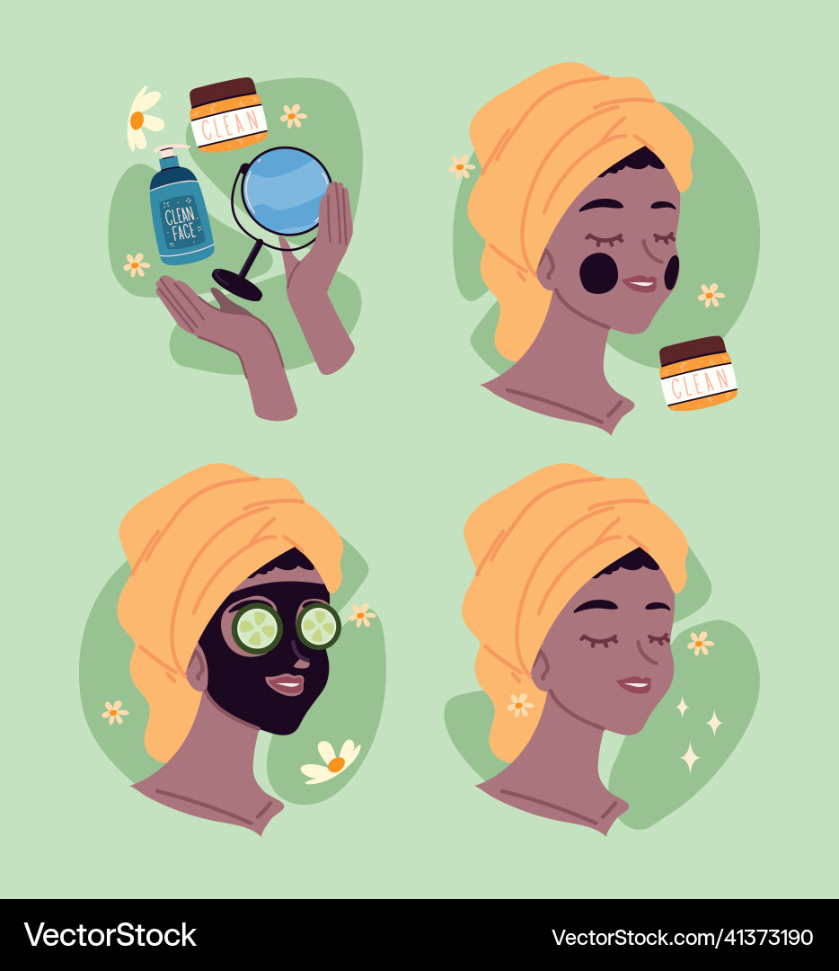 Set women skin care Royalty Free Vector Image - VectorStock