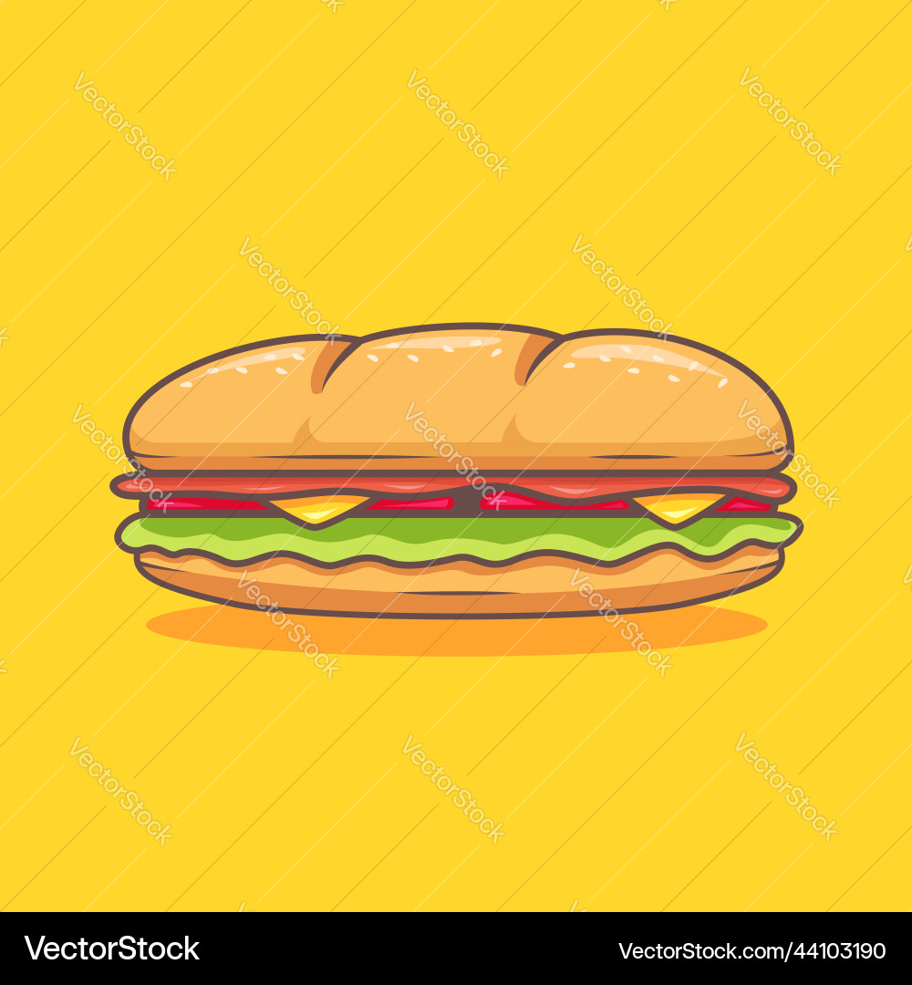 Short submarine sandwich with tomato cheddar Vector Image