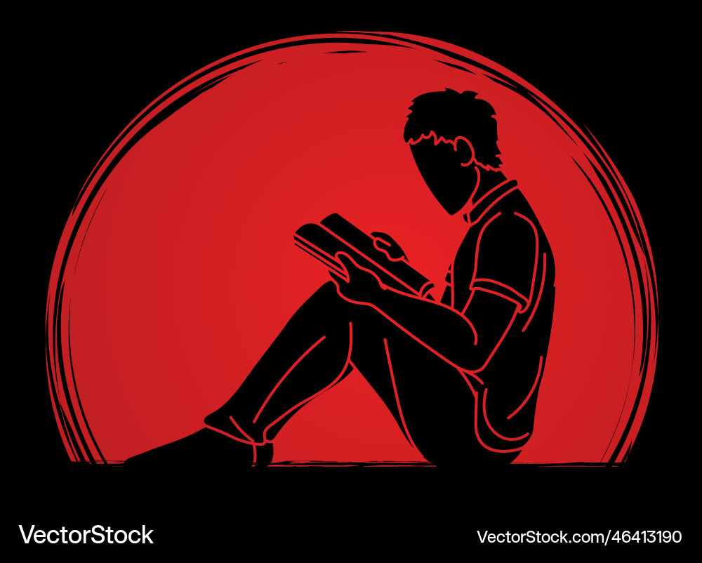 Silhouette a man reading a book cartoon Royalty Free Vector