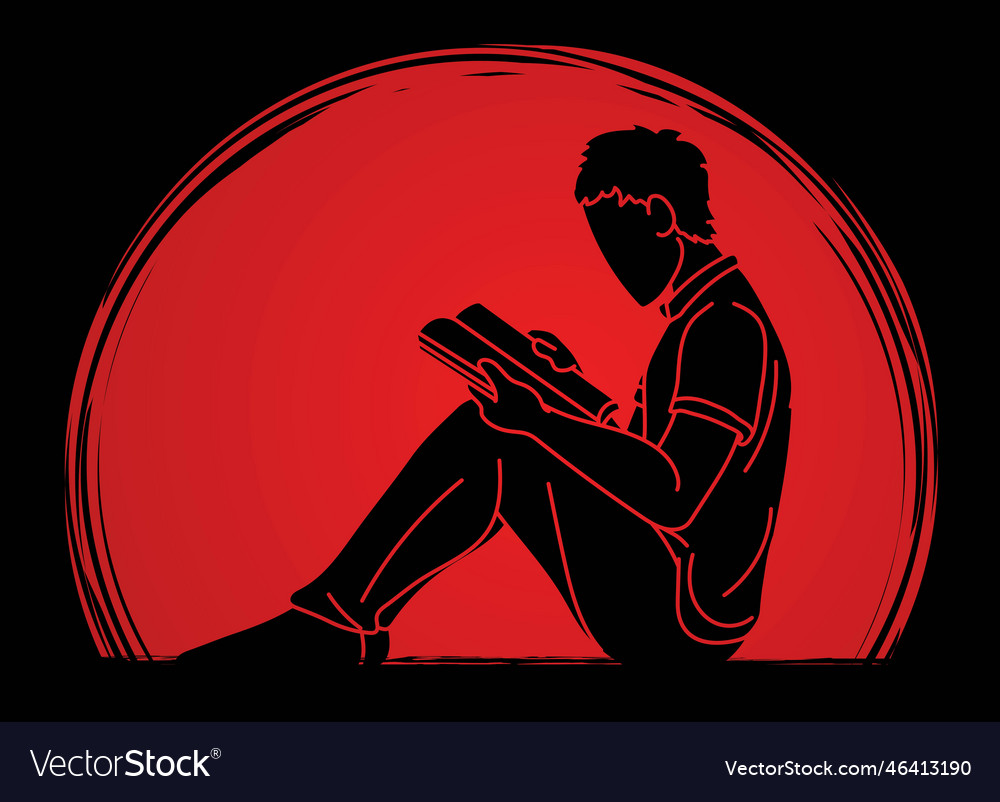 Silhouette A Man Reading Book Cartoon Royalty Free Vector
