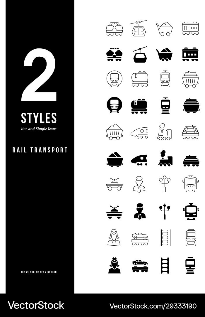 Simple line icons rail transport Royalty Free Vector Image