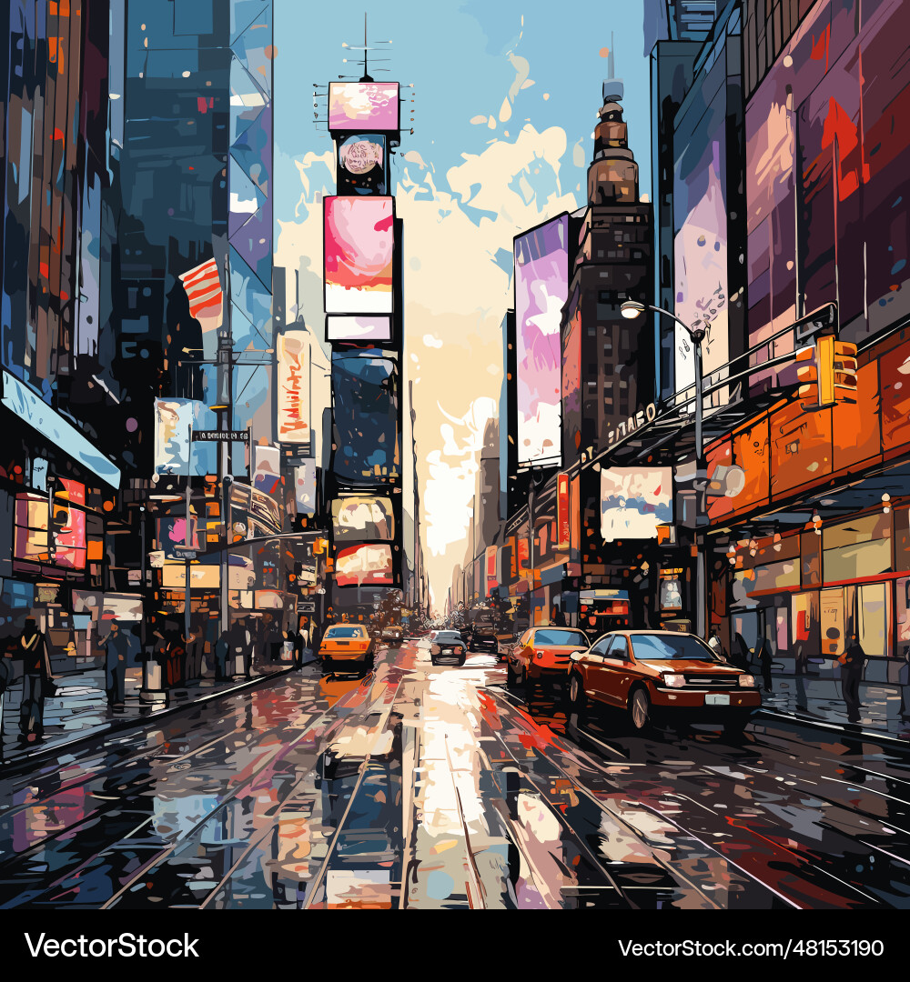 Times square square hand-drawn comic Royalty Free Vector