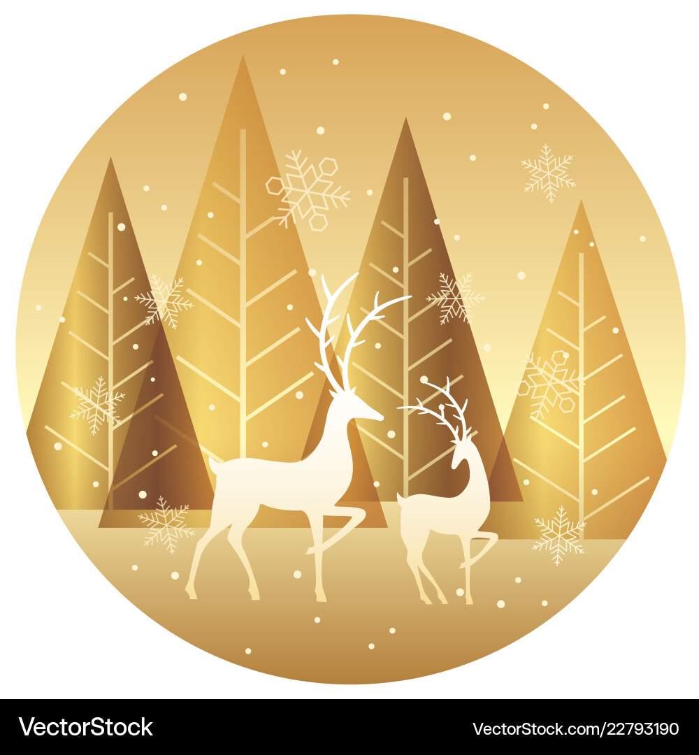 Winter forest circle background with reindeers Vector Image
