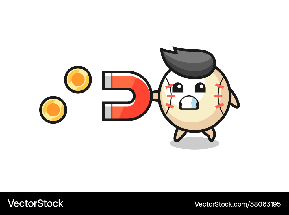 Character baseball hold a magnet to catch Vector Image