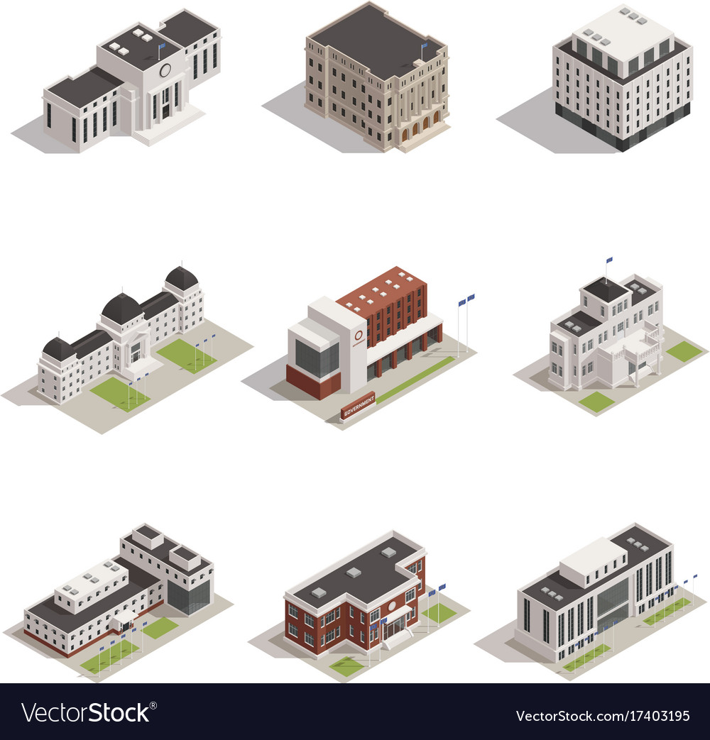 Government buildings isometric icons set Vector Image Government buildings isometric icons set Vector Image