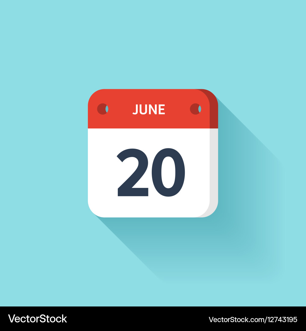 June 20 isometric calendar icon with shadow Vector Image