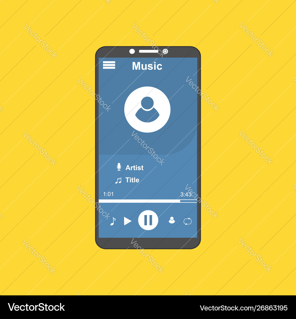Media player application app template with flat Vector Image