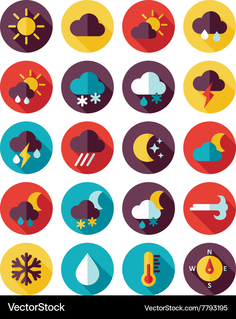Meteorology weather flat icons set Royalty Free Vector Image