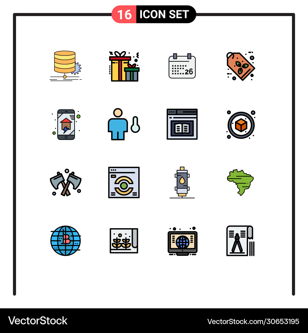 Modern set 16 flat color filled lines Royalty Free Vector