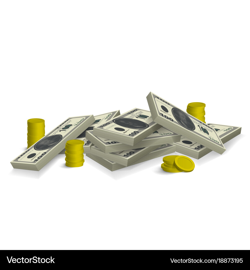 Money stack with shadows Royalty Free Vector Image