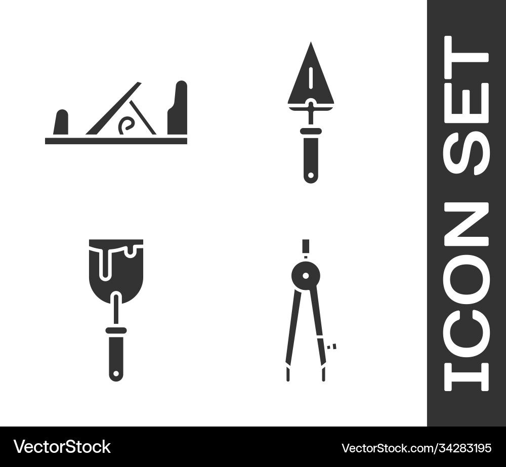 Set drawing compass wood plane tool putty knife Vector Image