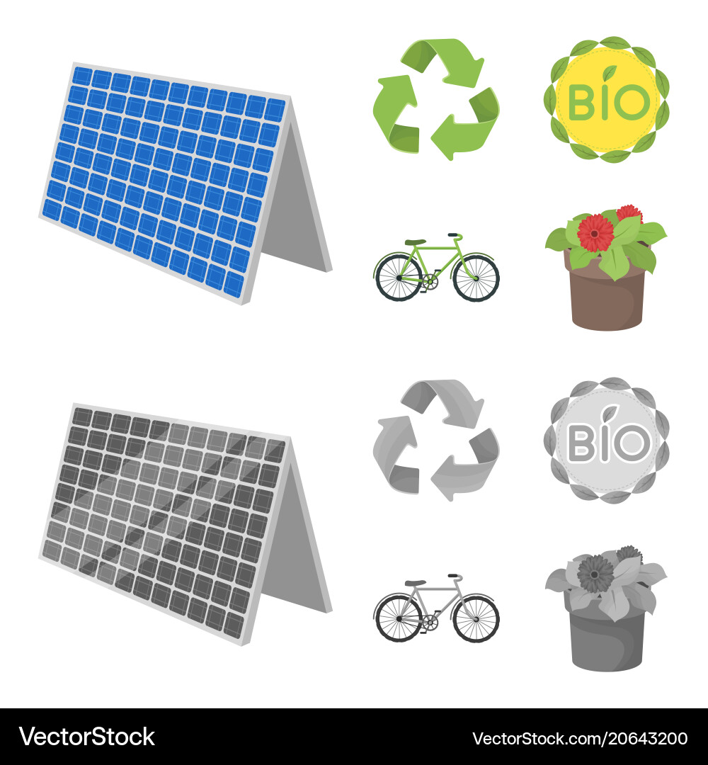 Bio label eco bike solar panel recycling sign Vector Image