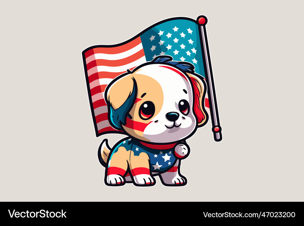 Dog holding an american flag Royalty Free Vector Image