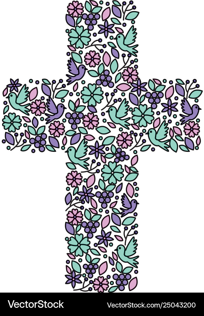 First communion cross floral decoration Royalty Free Vector