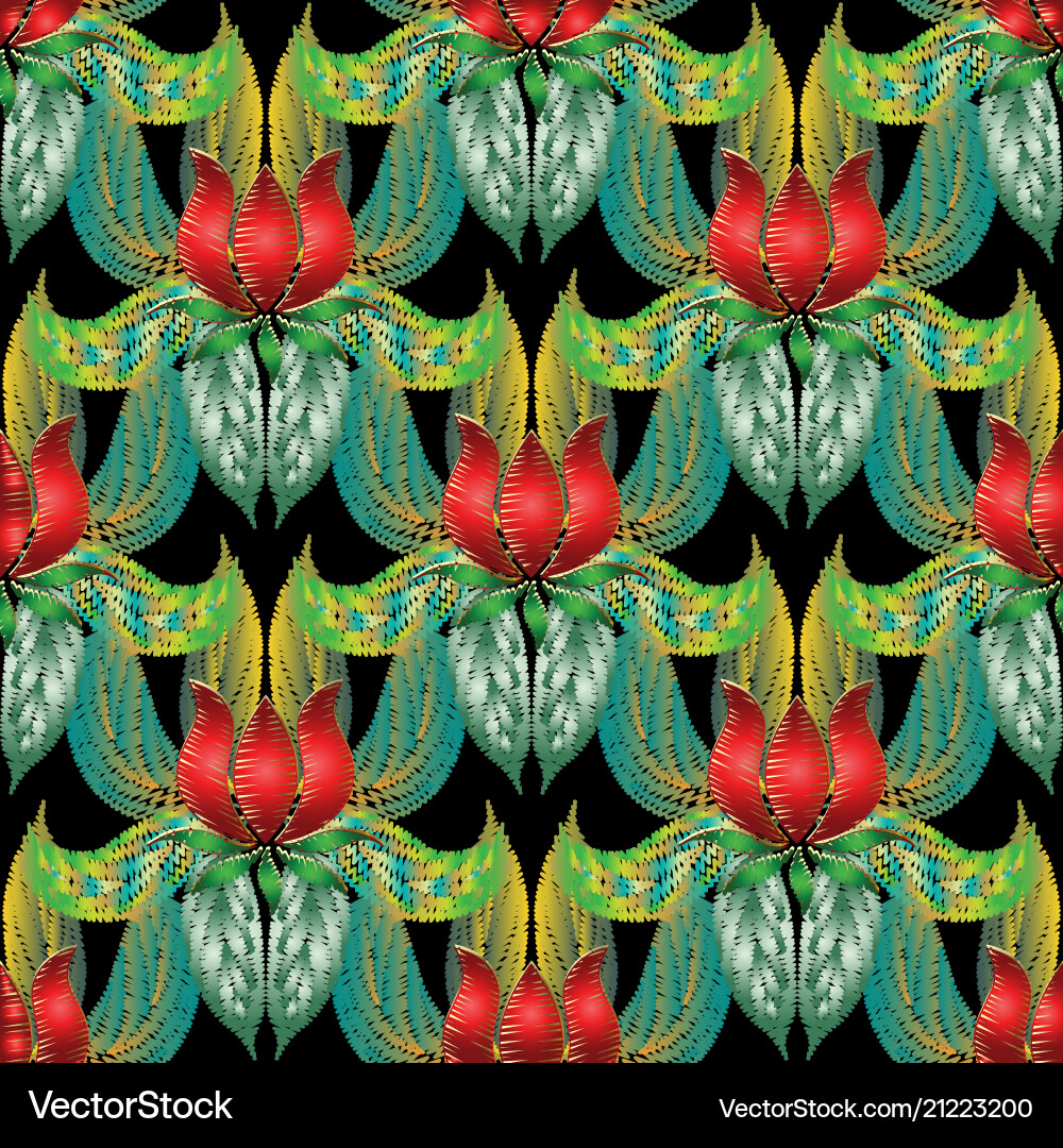 Floral embroidery colorful seamless pattern Vector Image
