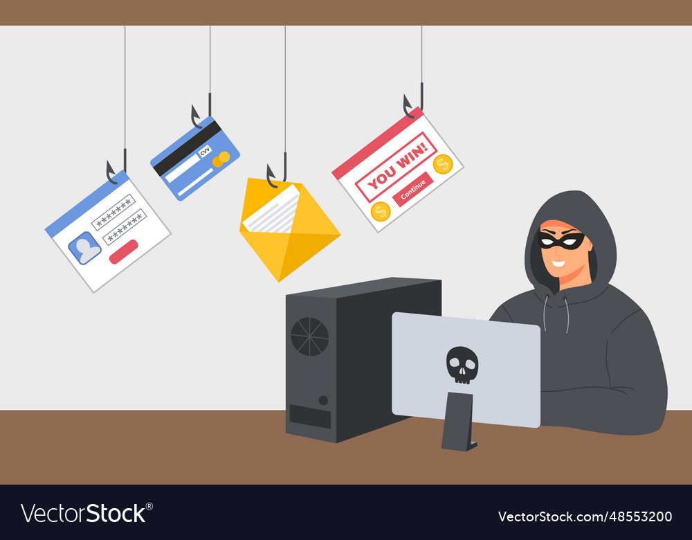 Hacker Phishing Attack Web Fraud Online Security Vector Image