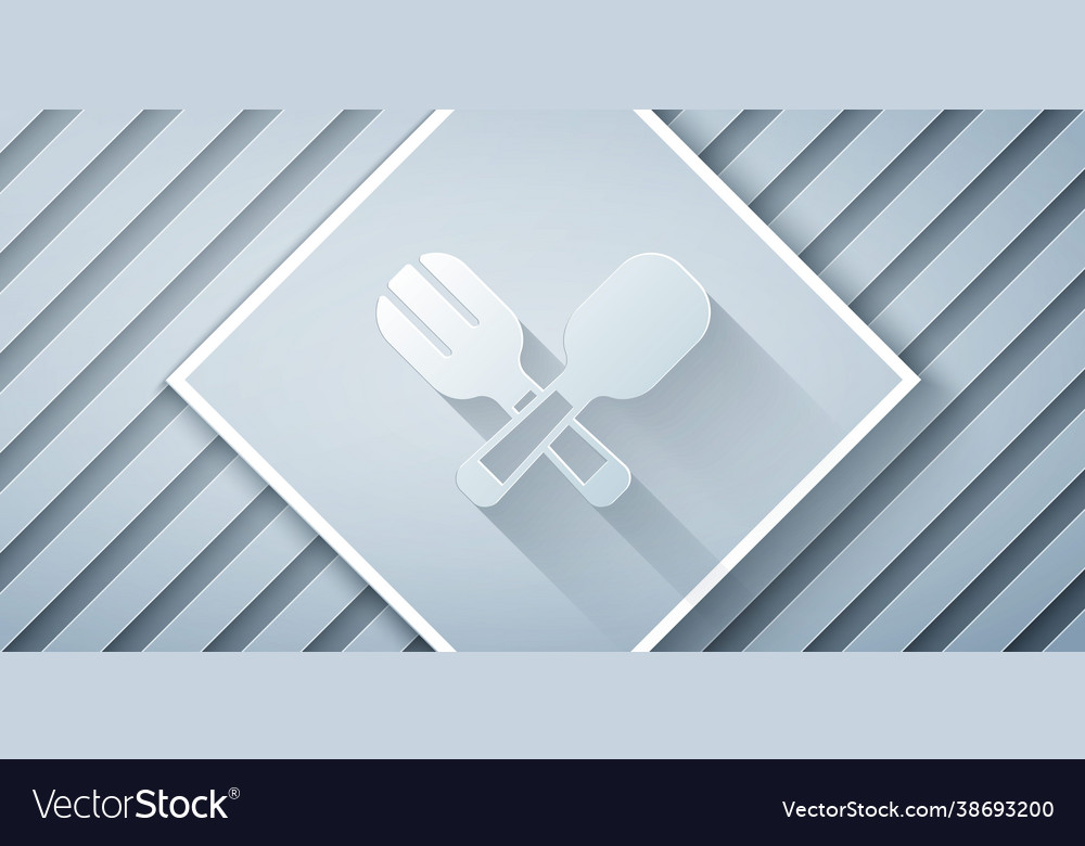 Paper cut crossed fork and spoon icon isolated Vector Image