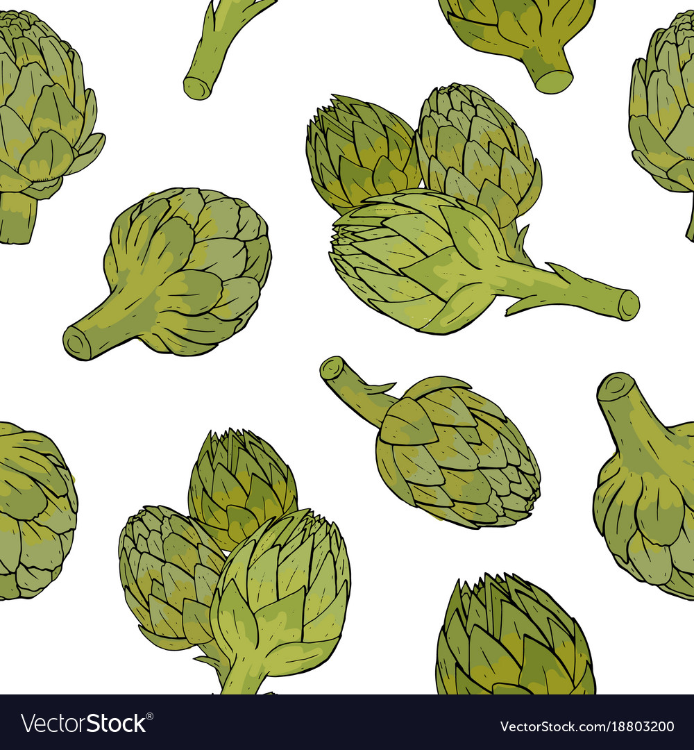 Seamless pattern with green artichoke flower buds Vector Image
