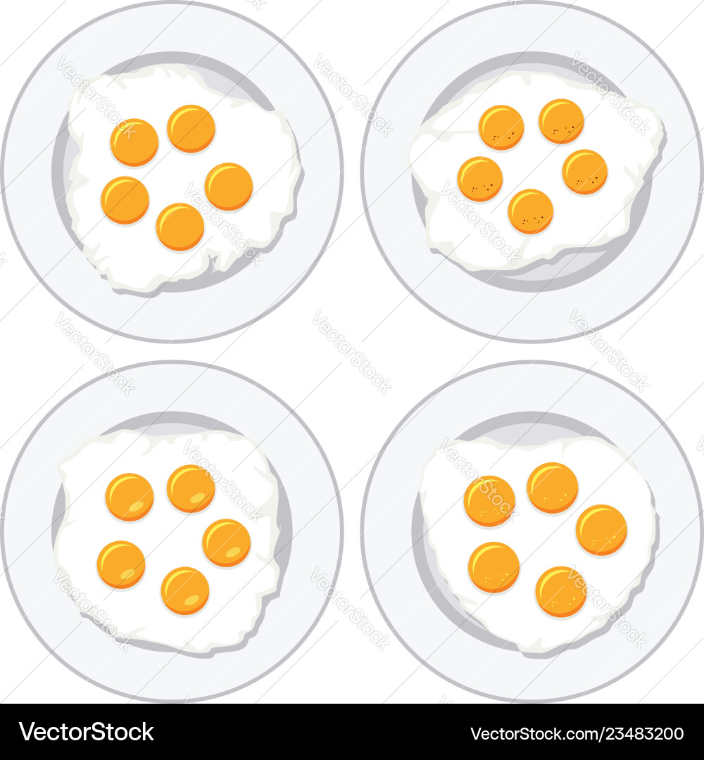 Set delicious fried eggs on plates Royalty Free Vector Image