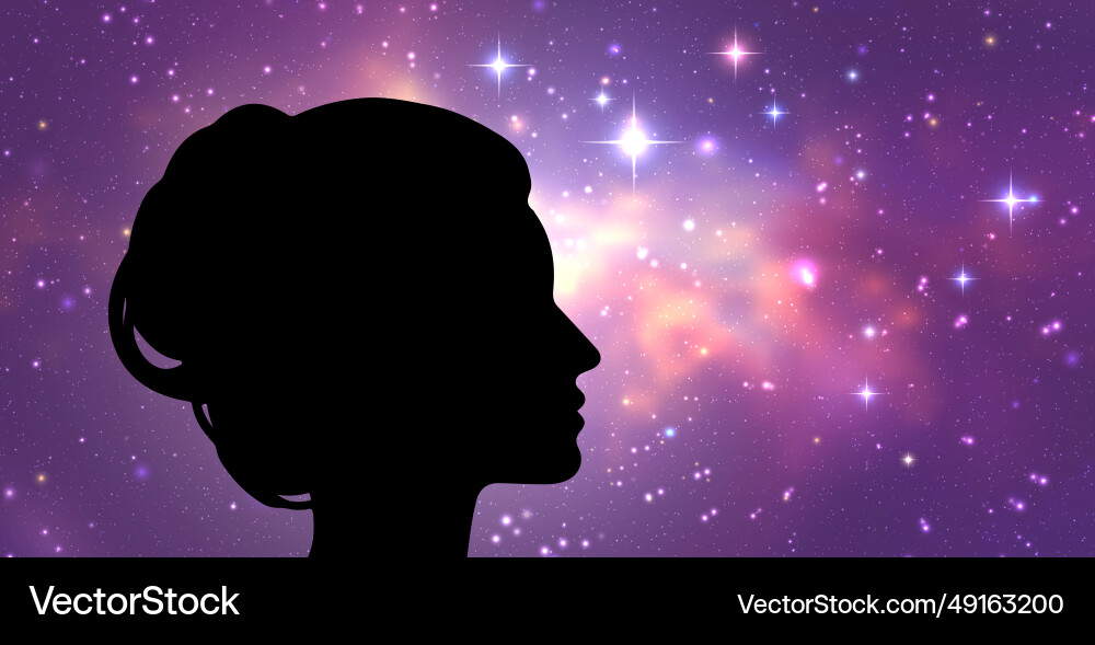 Woman head on starry space Royalty Free Vector Image