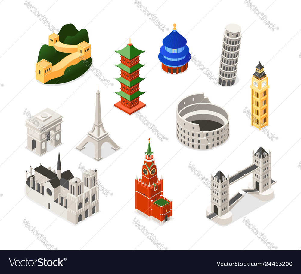 World famous landmarks - colorful isometric set Vector Image World famous landmarks - colorful isometric set Vector Image