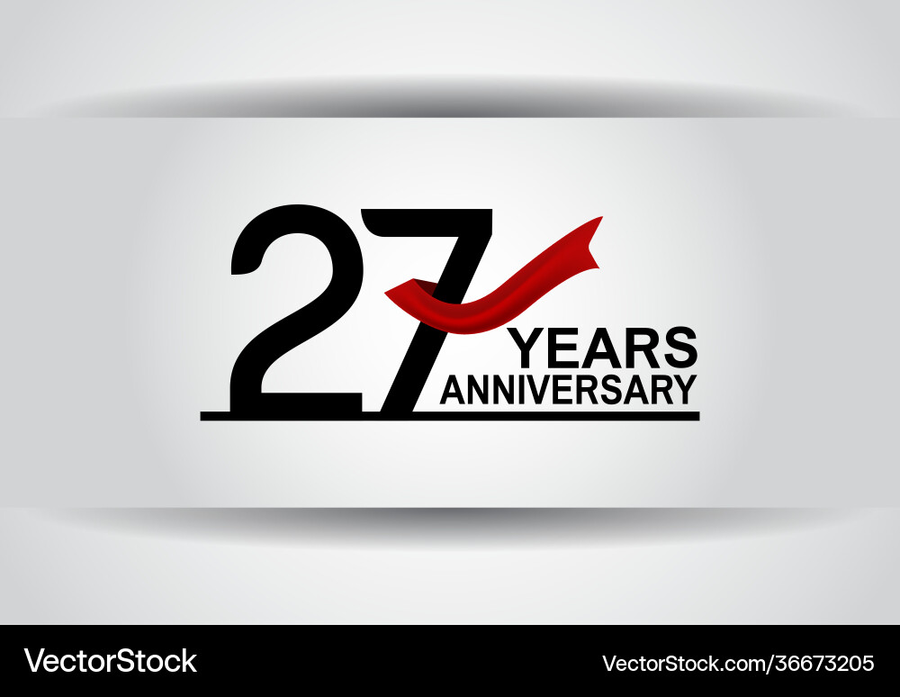 27 years anniversary design with red ribbon Vector Image